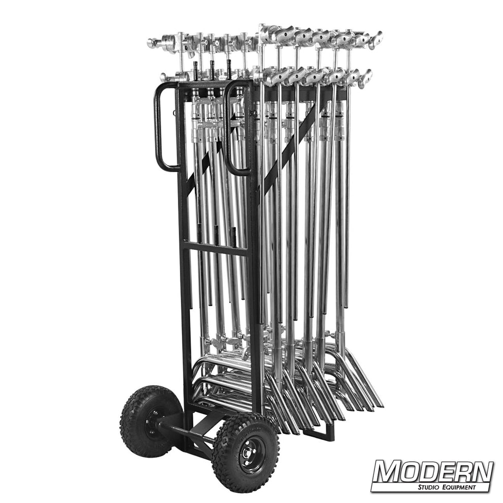 C-Stand Cart Complete with 12 C-Stands – Modern Studio Equipment.